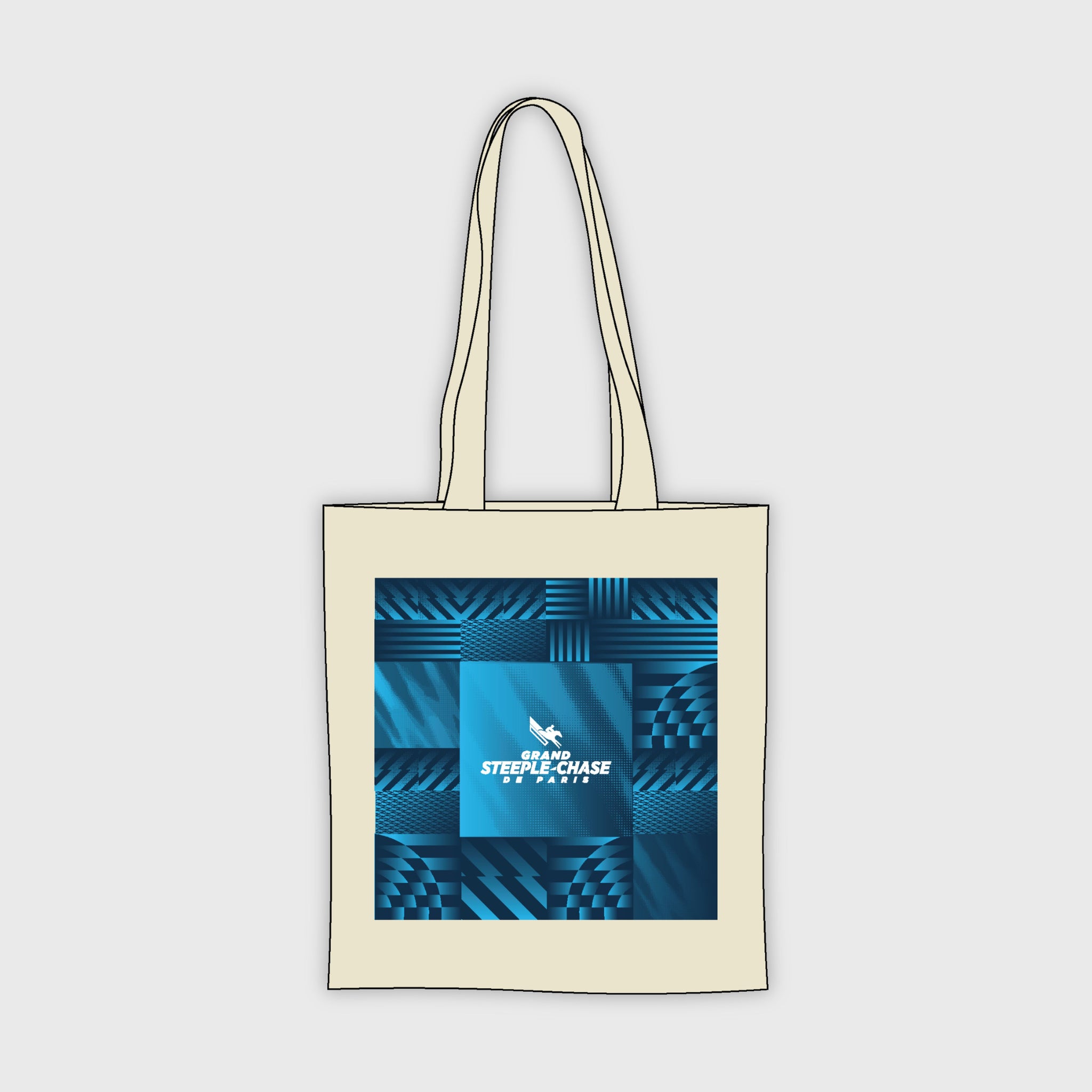 Large Steeple Chase Tote Bag Beige Square Pattern